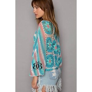 POL | Sweaters | Pol Floral Granny Square Striped Dolman Sleeve Hand ...